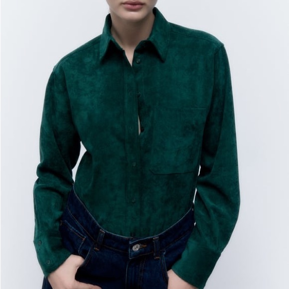 Zara | Jackets & Coats | Zara Fine Waled Corduroy Emerald Green Shacket ...